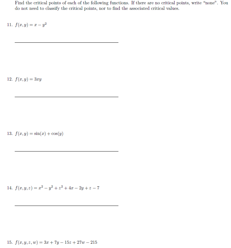 Solved Find the critical points of each of the following | Chegg.com
