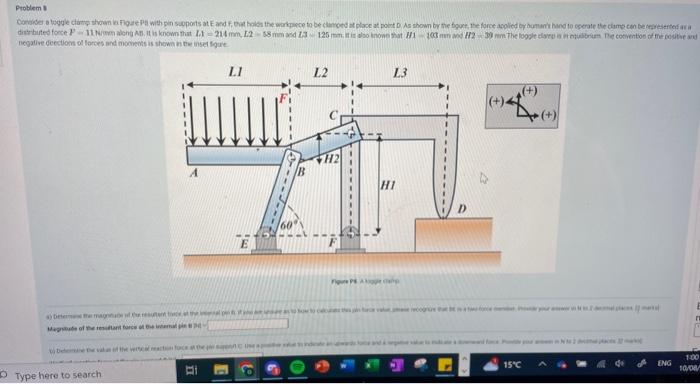 Solved determine the vertical clamping force at D(the | Chegg.com