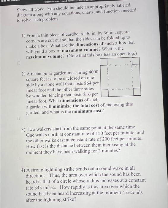 Solved Show all work. You should include an appropriately | Chegg.com