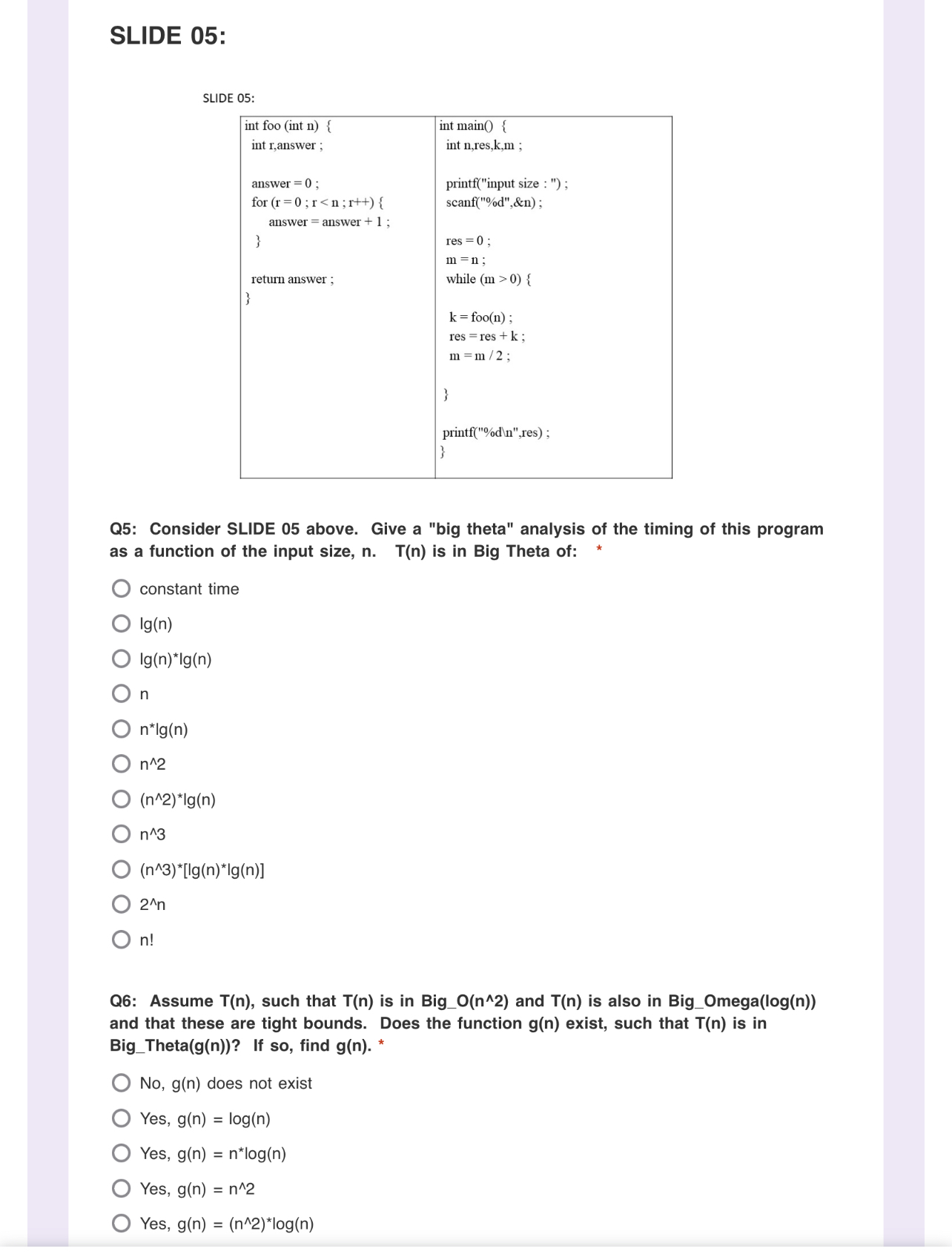 Solved SLIDE 05:SLIDE 05:[int foo (int n | Chegg.com