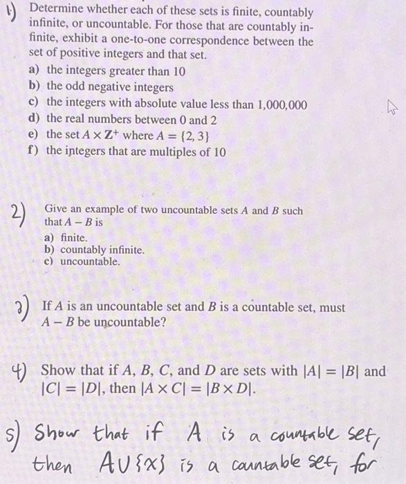Solved 1) Determine whether each of these sets is finite, | Chegg.com