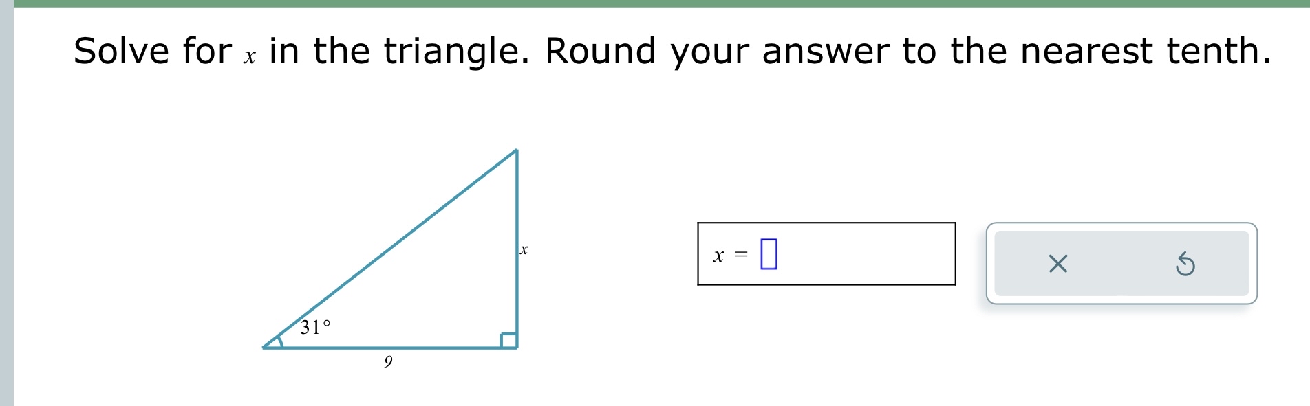 Solved Solve for x ﻿in the triangle. Round your answer to | Chegg.com