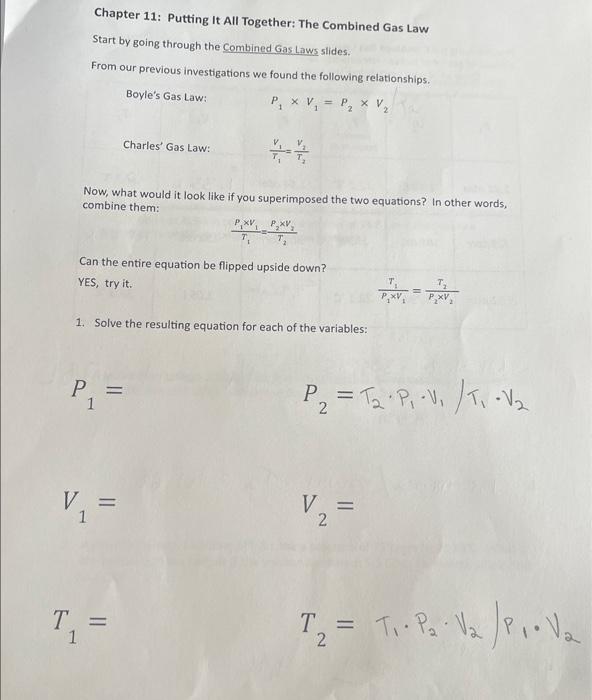 Solved Chapter 11: Putting It All Together: The Combined Gas | Chegg.com