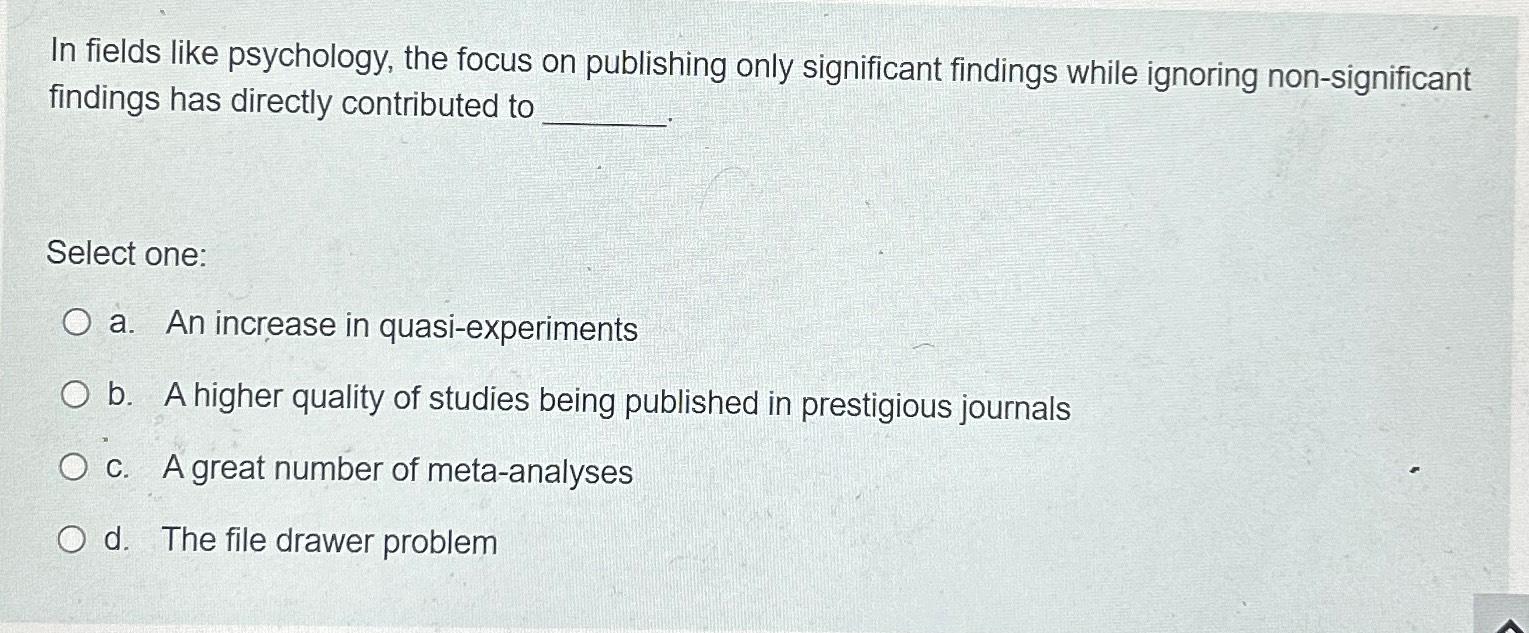 Solved In fields like psychology, the focus on publishing | Chegg.com