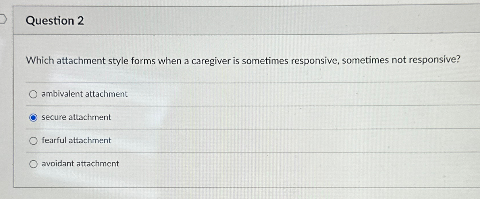 Solved Question 2Which attachment style forms when a | Chegg.com