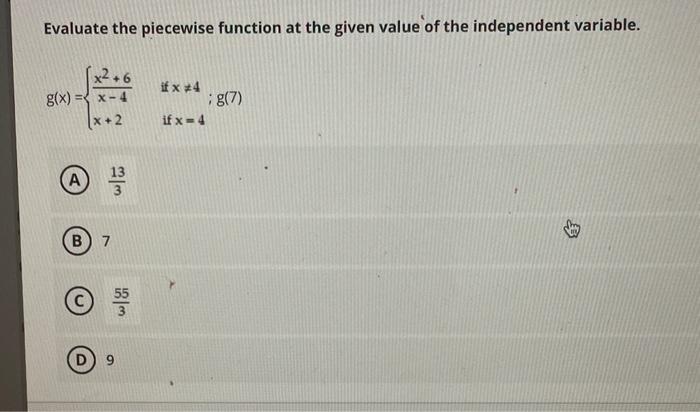 Solved Evaluate the piecewise function at the given value of | Chegg.com