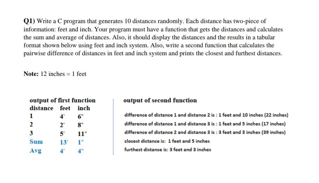 Solved (1) Write a C program that generates 10 distances | Chegg.com