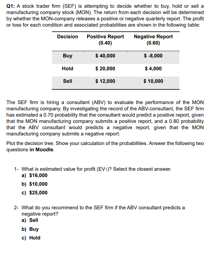 Solved Q1: A stock trader firm (SEF) ﻿is attempting to | Chegg.com