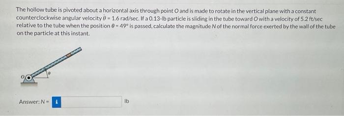 Solved The hollow tube is pivoted about a horizontal axis | Chegg.com