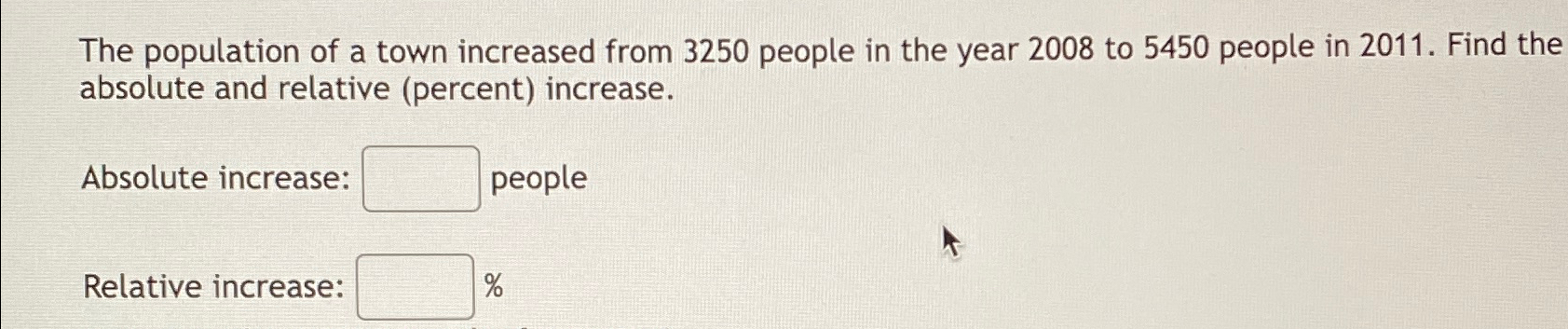 Solved The population of a town increased from 3250 ﻿people | Chegg.com