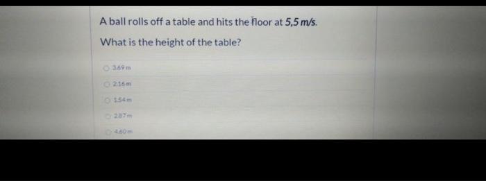 Solved A ball rolls off a table and hits the floor at 5,5 | Chegg.com