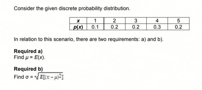 Solved Consider the given discrete probability distribution. | Chegg.com