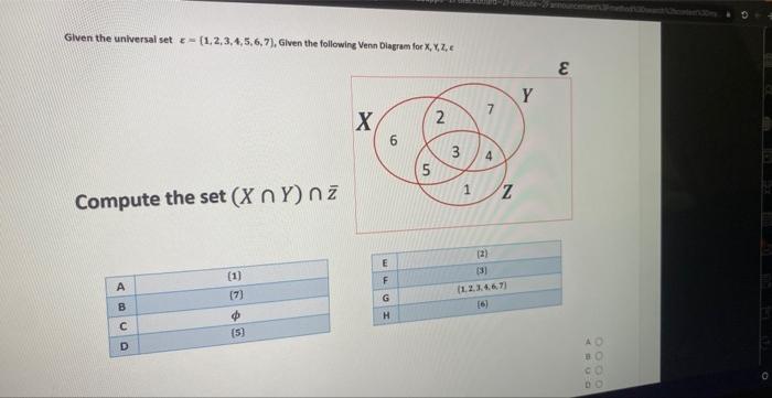 Solved Glven the universal set ε=(1,2,3,4,5,6,7), Given the | Chegg.com