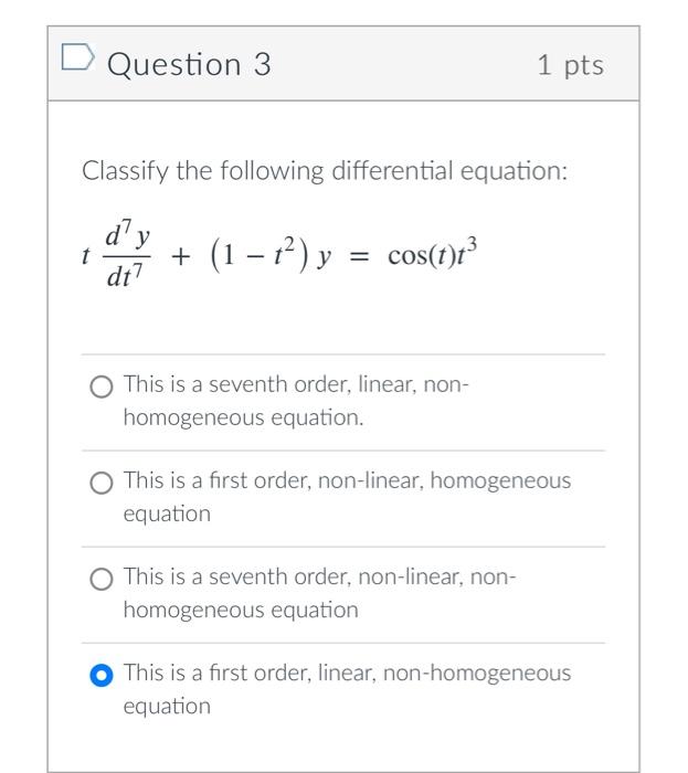 Solved Question 3 1pts Classify the following differential | Chegg.com