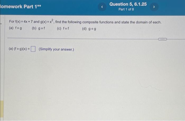 Solved For f(x)=4x+7 and g(x)=x2, find the following | Chegg.com