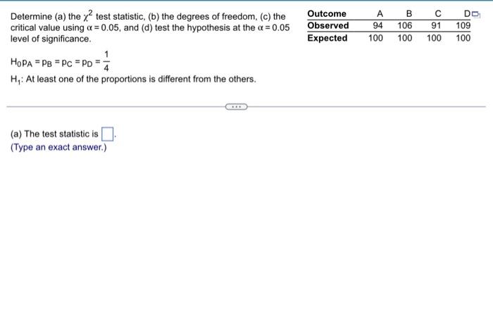 Solved Determine (a) the x² test statistic, (b) the degrees | Chegg.com