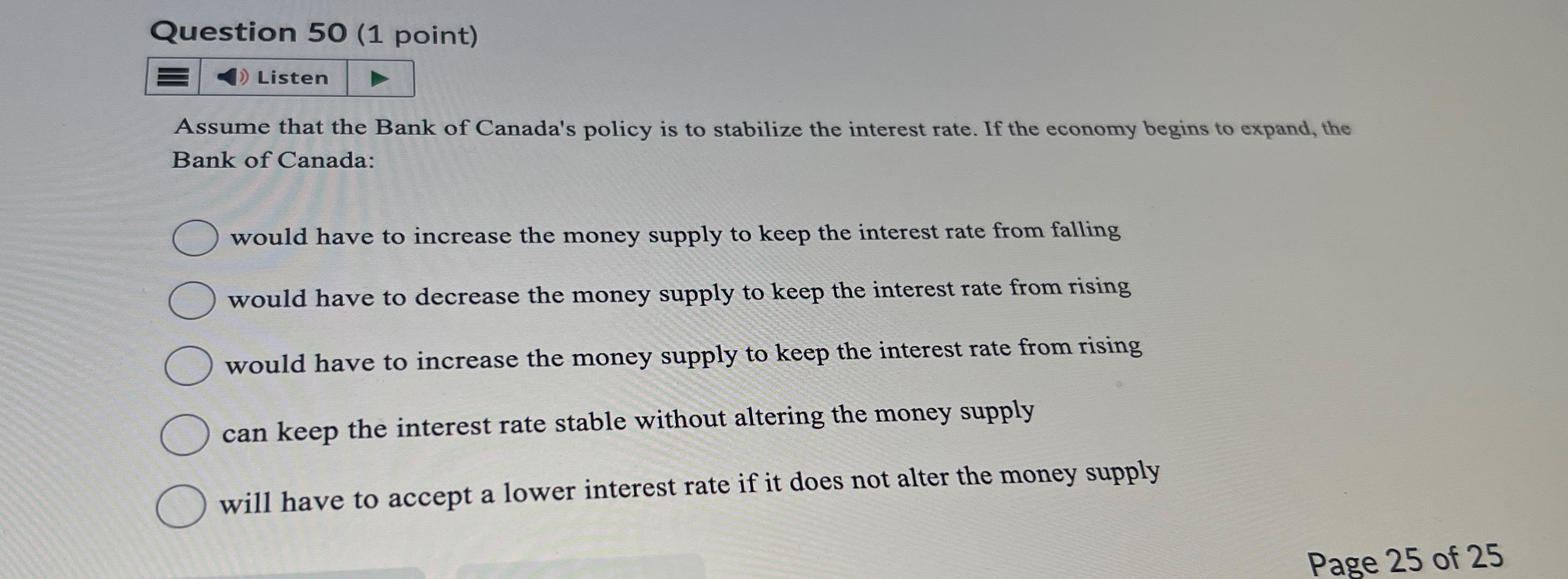 Solved Question 50 (1 ﻿point)ListenAssume that the Bank of | Chegg.com