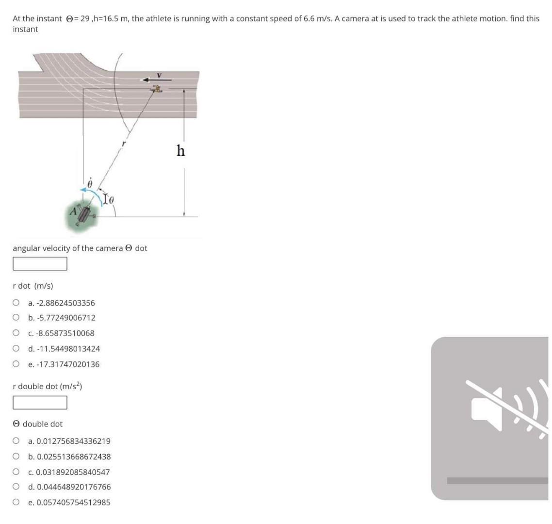Solved At the instant = 29,h=16.5 m, the athlete is running | Chegg.com