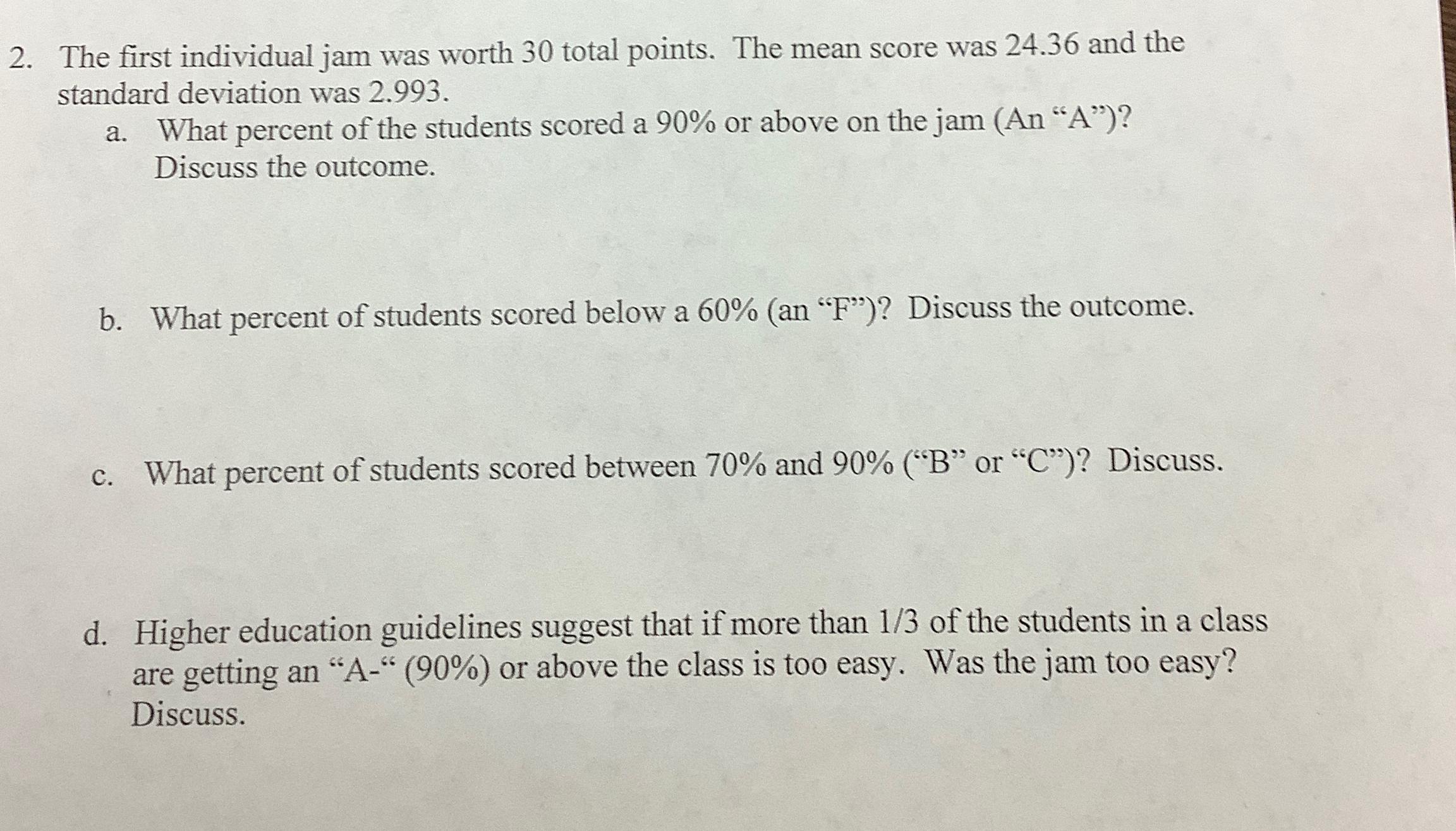 Solved The first individual jam was worth 30 ﻿total points. | Chegg.com
