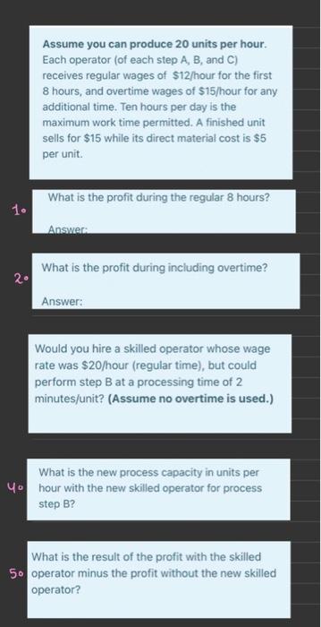 Solved Assume you can produce 20 units per hour. Each | Chegg.com
