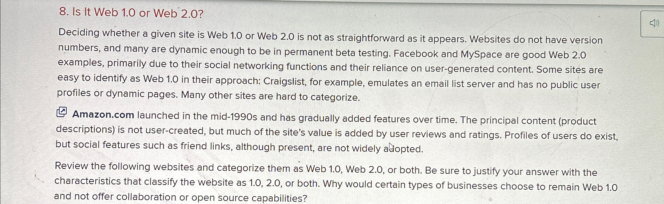 Solved Is It Web 1.0 ﻿or Web 2.0?Deciding whether a given | Chegg.com