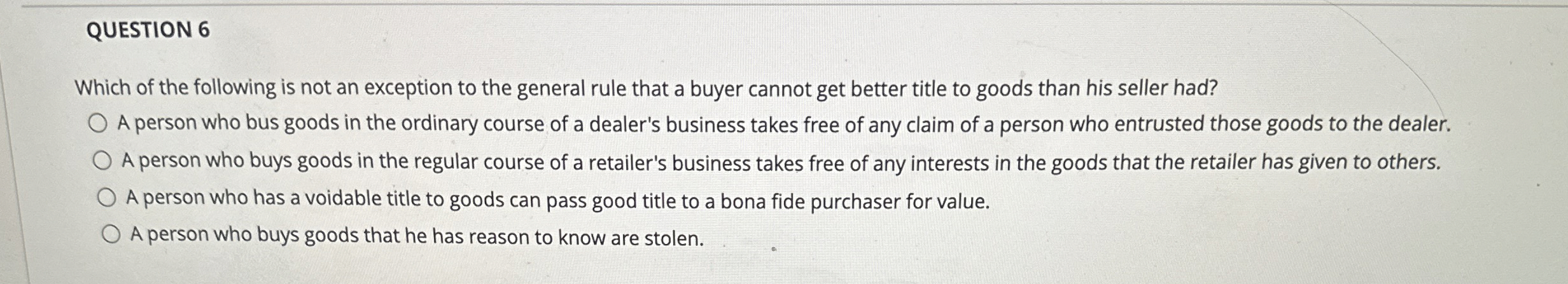 Solved QUESTION 6Which of the following is not an exception | Chegg.com