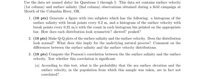 Use the data set named data1 for Questions 1 through | Chegg.com