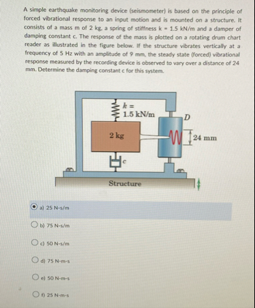 Solved A simple earthquake monitoring device (seismometer) | Chegg.com