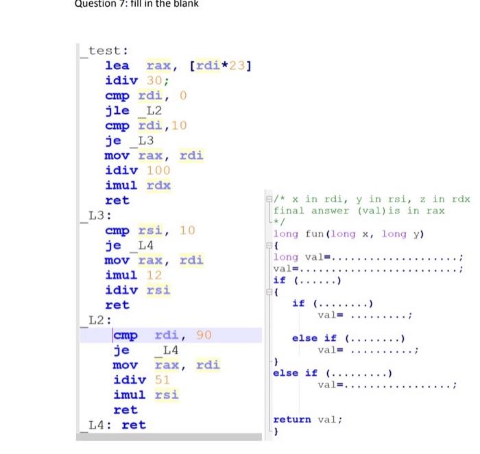 Solved Question 7: fill in the blank test: lea rax, [rdi*23] | Chegg.com
