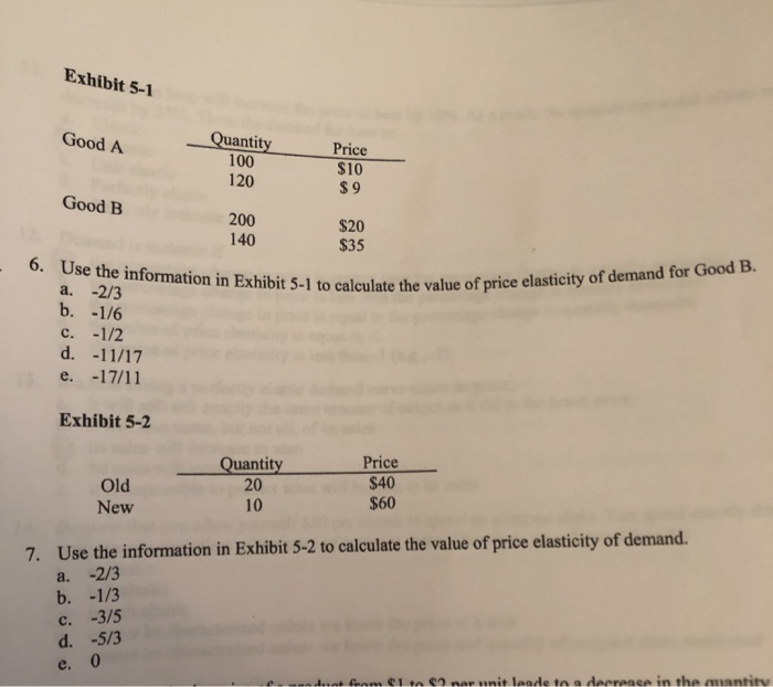 Solved Exhibit 5-1 Good A Quantity Price 100 120 $10 $9 Good | Chegg.com Solved Exhibit 5-1 Good A Quantity Price 100 120 $10 $9 Good | Chegg.com