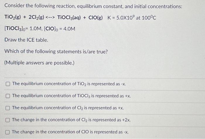 Solved Consider the following reaction, equilibrium | Chegg.com