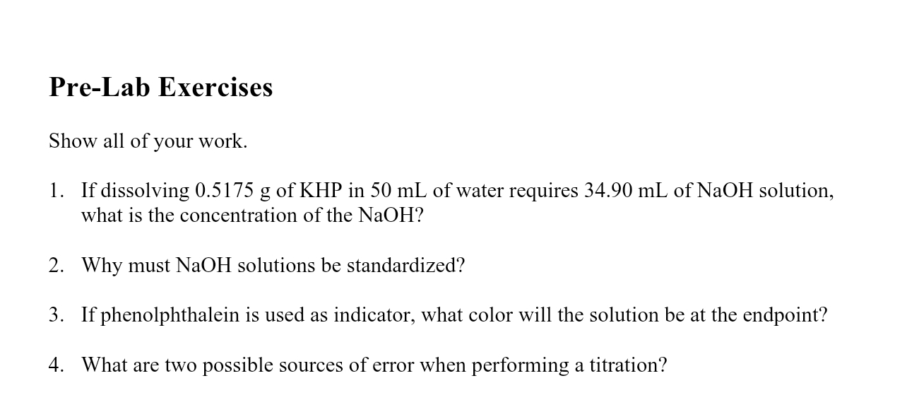 Solved Pre-Lab ExercisesShow all of your work.If dissolving | Chegg.com