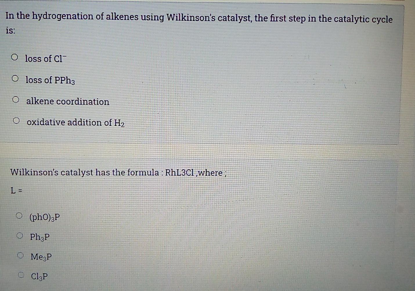 Solved In the hydrogenation of alkenes using Wilkinson's | Chegg.com