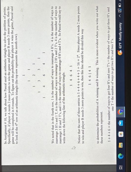 Solved In Assignment \# 10, we talk about how Pascal used an | Chegg.com
