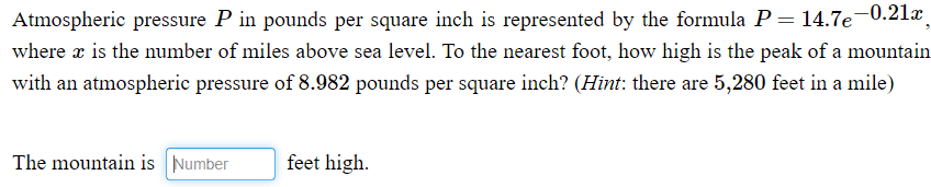 Solved Atmospheric pressure P in pounds per square inch is | Chegg.com