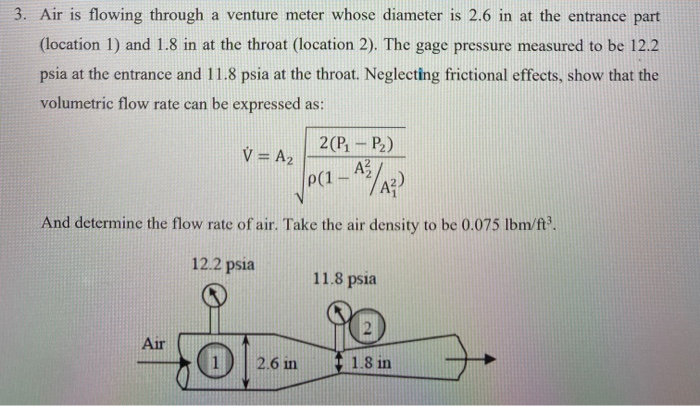 Solved 3. Air is flowing through a venture meter whose | Chegg.com
