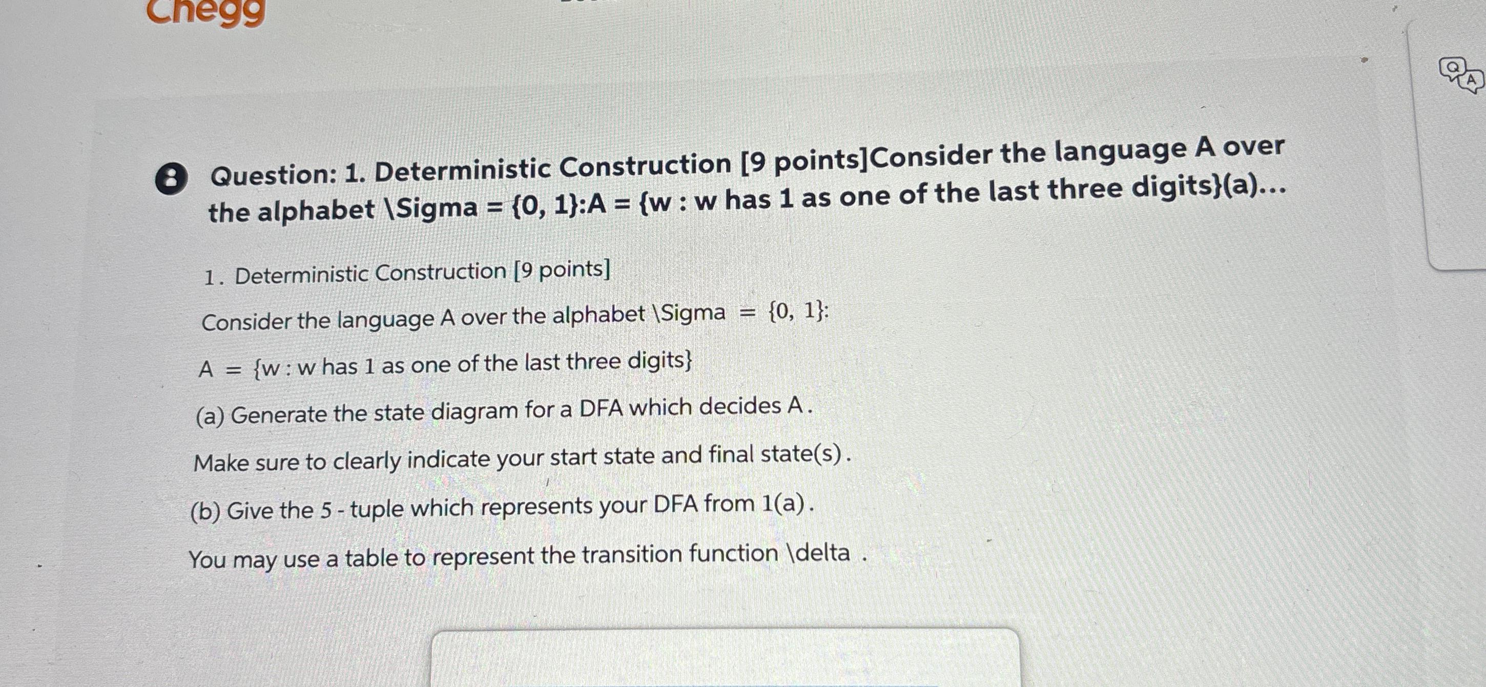Solved (8) ﻿Question: 1. ﻿Deterministic Construction [9 | Chegg.com