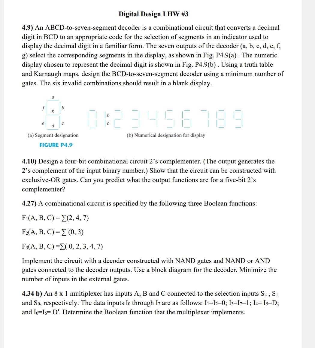 Solved Digital Design I HW #34.9) ﻿An ABCD-to-seven-segment | Chegg.com