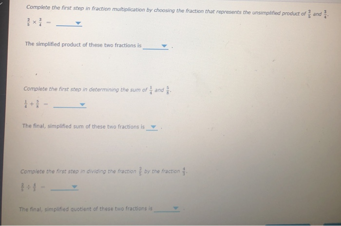 Solved Complete the first step in fraction multiplication by | Chegg.com