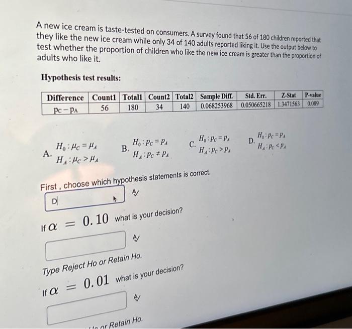 Solved A new ice cream is taste-tested on consumers. A | Chegg.com