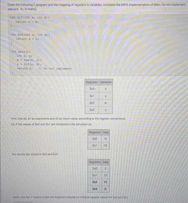 Given the following C program and the mapping of | Chegg.com