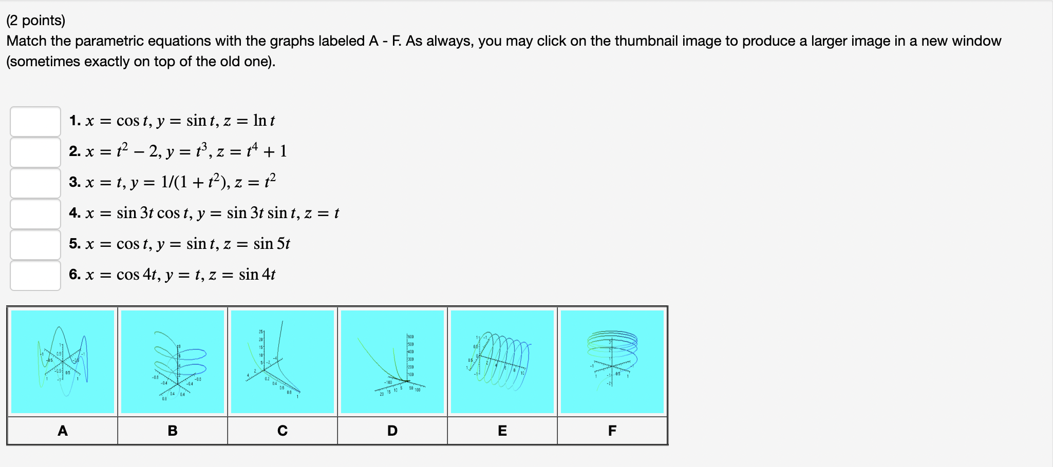 Solved (2 ﻿points)Match the parametric equations with the | Chegg.com