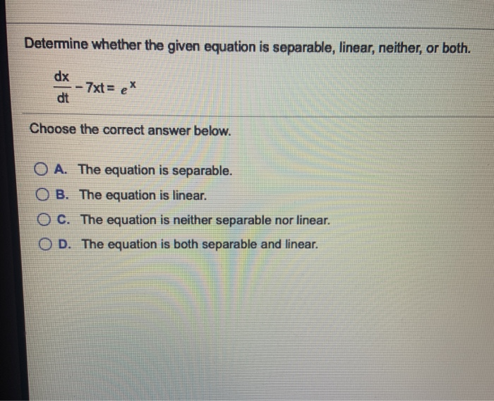 Solved Determine whether the given equation is separable, | Chegg.com