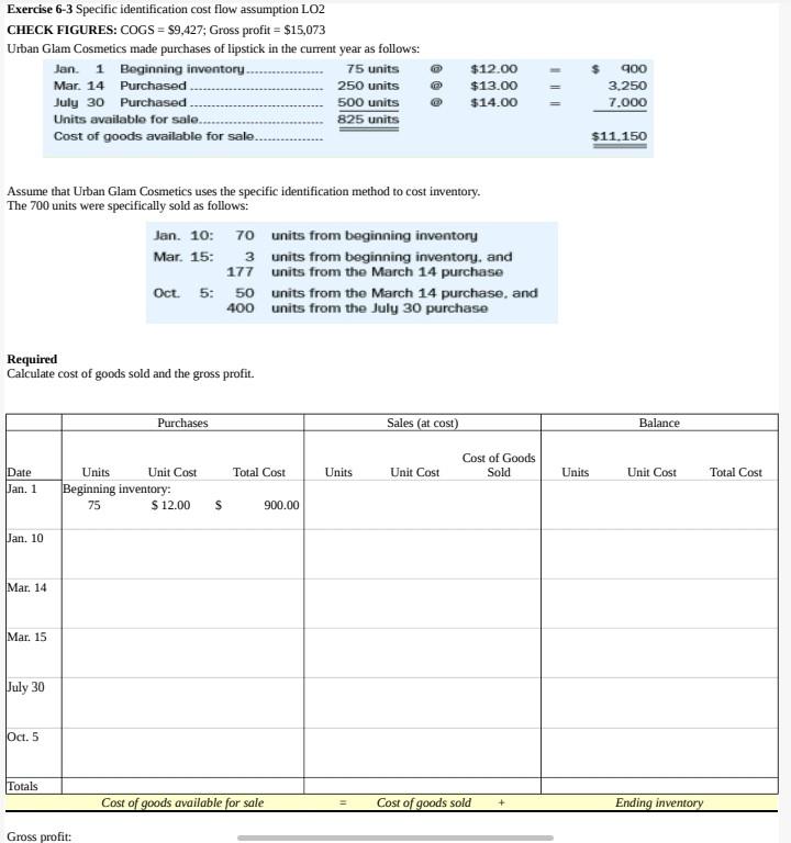 Solved Exercise 6-3 Specific identification cost flow | Chegg.com
