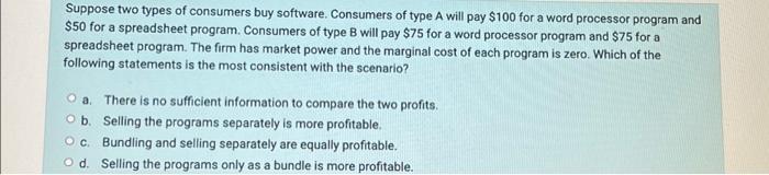 Solved Suppose two types of consumers buy software. | Chegg.com