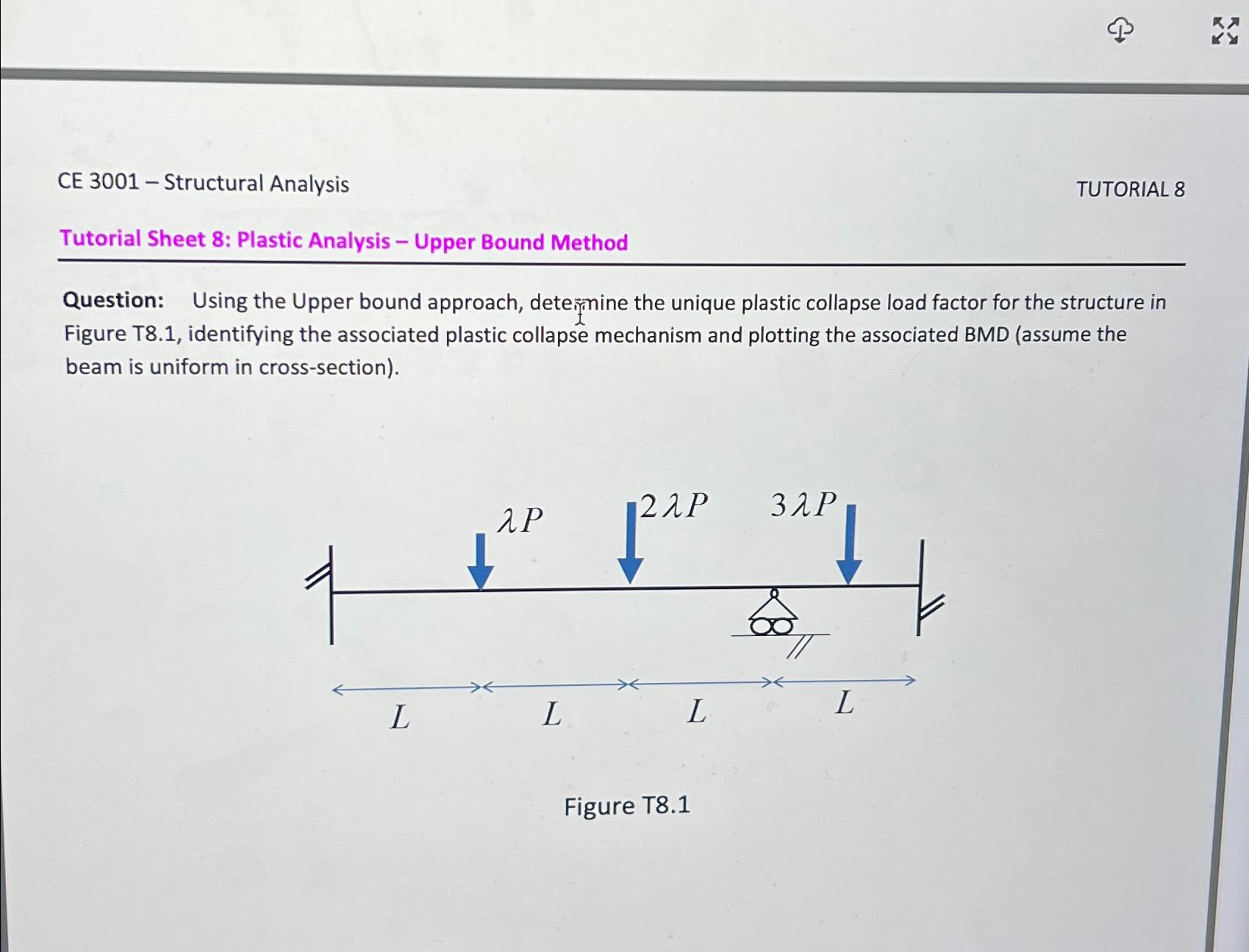 CE 3001 - ﻿Structural AnalysisTUTORIAL 8Tutorial | Chegg.com