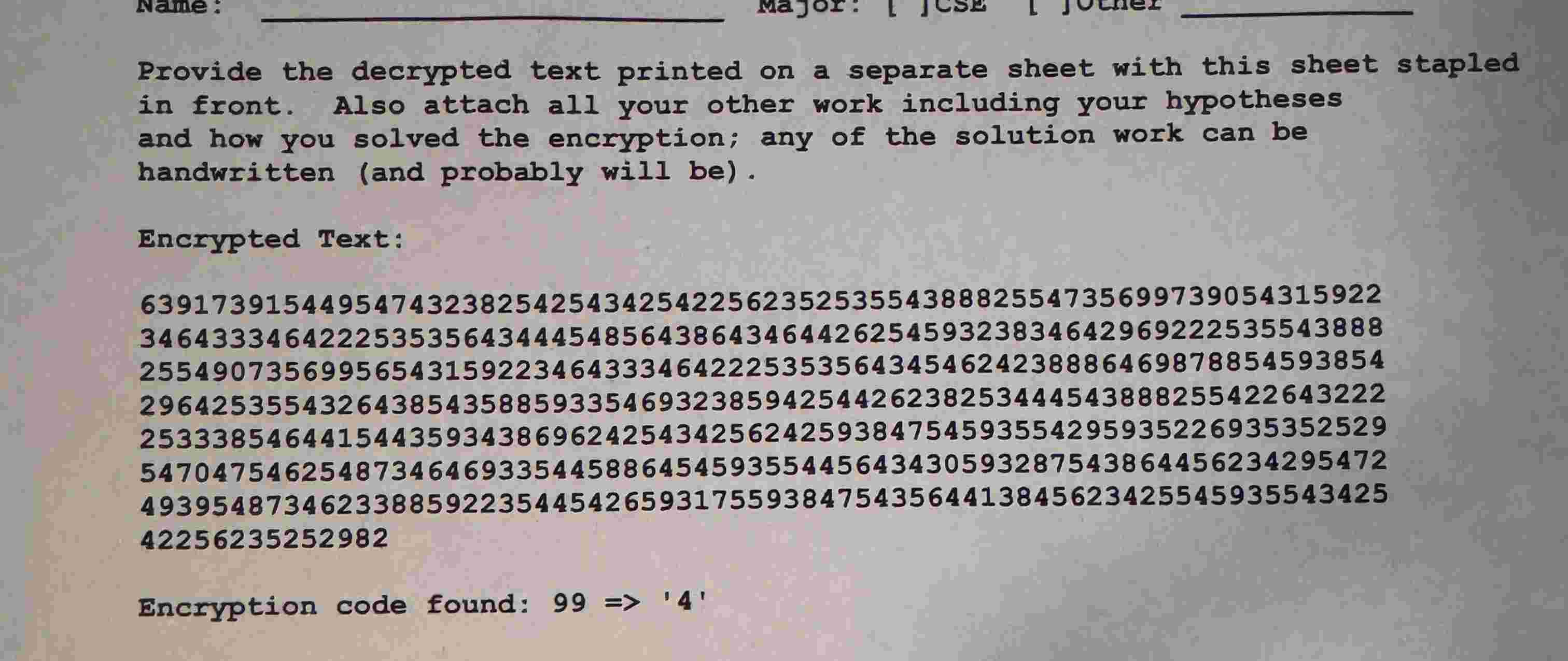 Solved Provide the decrypted text printed on a separate | Chegg.com