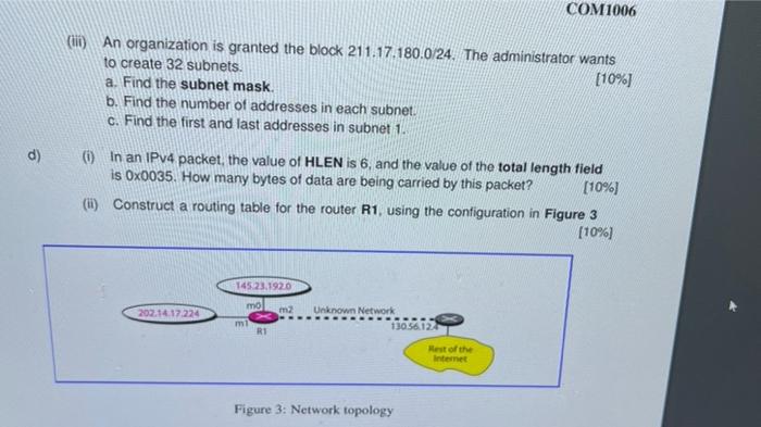 Solved COM1006 2. This question concerns computer networks. | Chegg.com