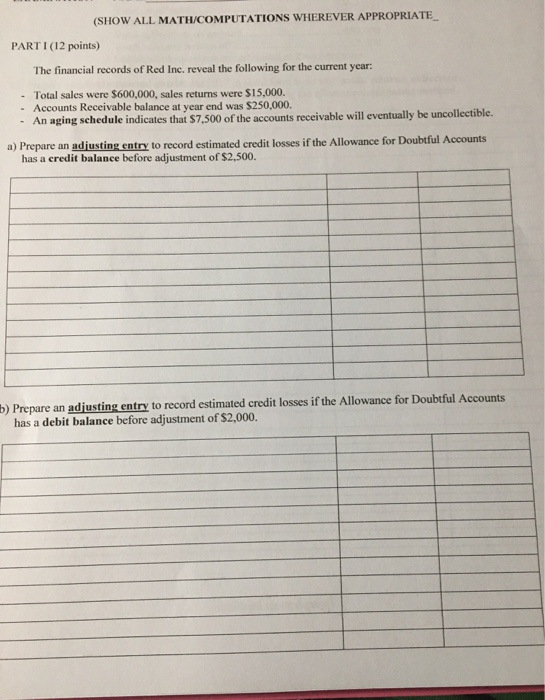 Solved (SHOW ALL MATH/COMPUTATIONS WHEREVER APPROPRIATE_ | Chegg.com