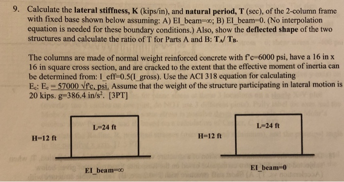 Solved 9. Calculate the lateral stiffness, K (kips/in), and | Chegg.com
